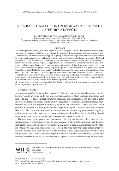 (PDF) Risk-based inspection on highway assets with category 2 defects
