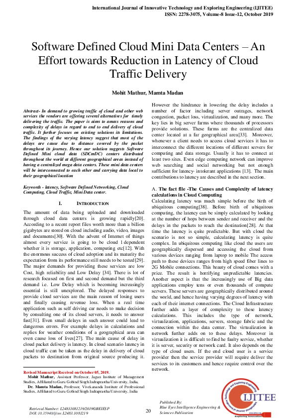 Pdf Software Defined Cloud Mini Data Centers An Effort Towards Reduction In Latency Of Cloud