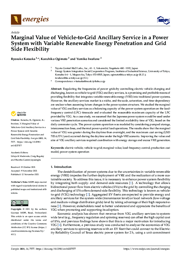 (PDF) Marginal Value of Vehicle-to-Grid Ancillary Service in a Power ...