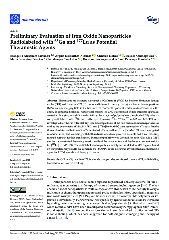 (PDF) Preliminary Evaluation of Iron Oxide Nanoparticles Radiolabeled with 68Ga and 177Lu as ...