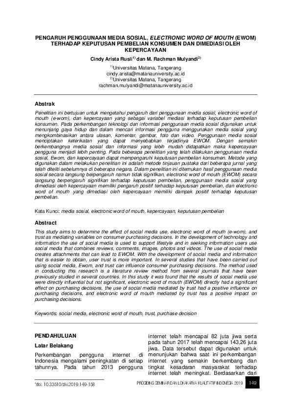 (PDF) Pengaruh Penggunaan Media Sosial, Electronic Word of Mouth (EWOM) terhadap Keputusan ...