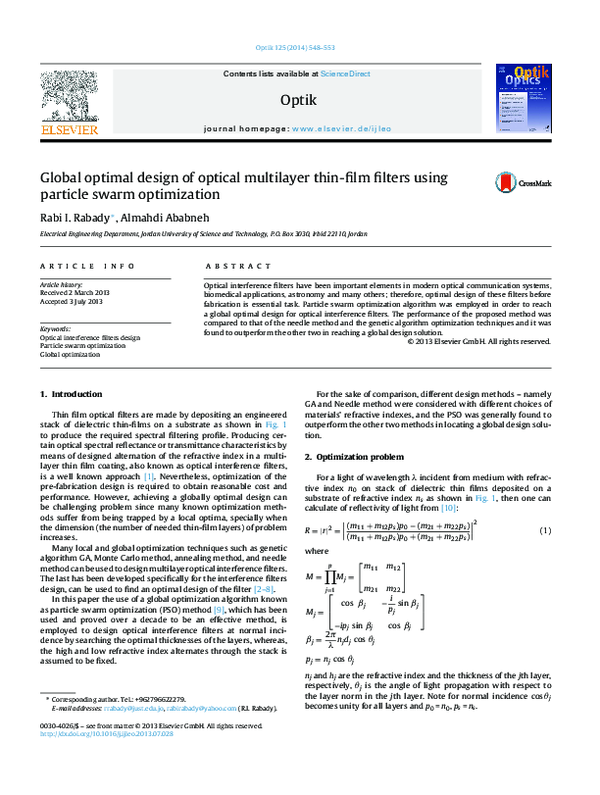 (PDF) Global optimal design of optical multilayer thin-film filters ...