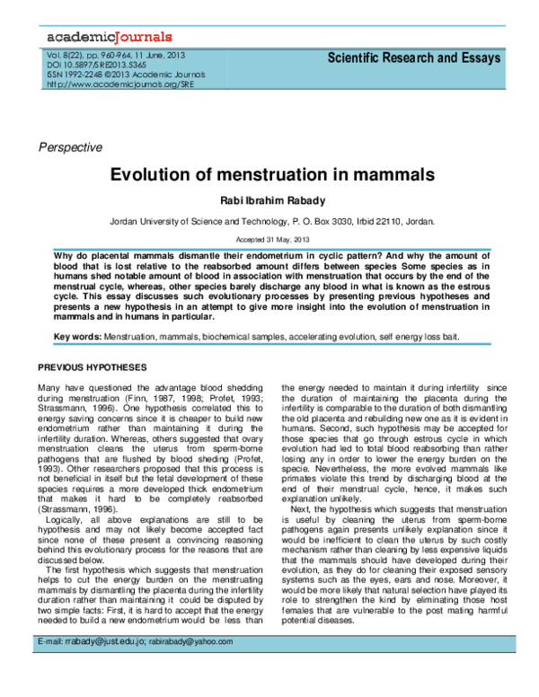 (PDF) Evolution of menstruation in mammals