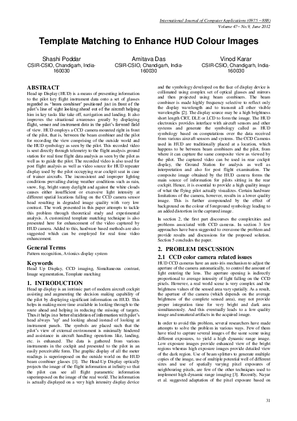 (PDF) Template Matching to Enhance HUD Colour Images