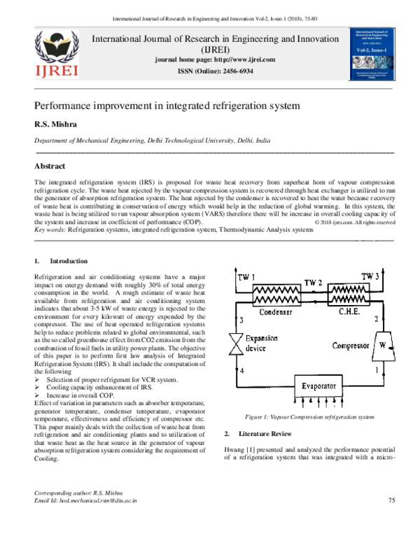 (PDF) Performance improvement in integrated refrigeration system