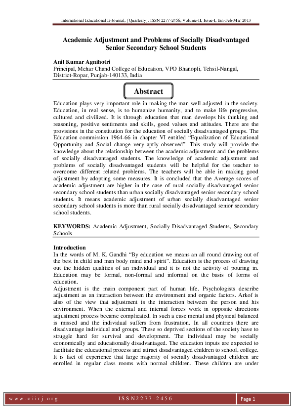 (PDF) Academic Adjustment and Problems of Socially Disadvantaged Senior ...