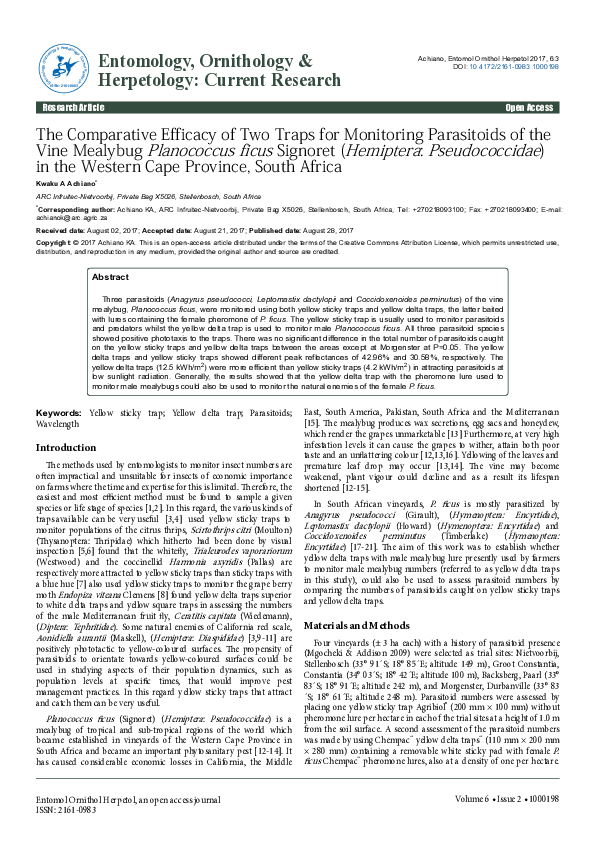 (PDF) The Comparative Efficacy of Two Traps for Monitoring Parasitoids ...