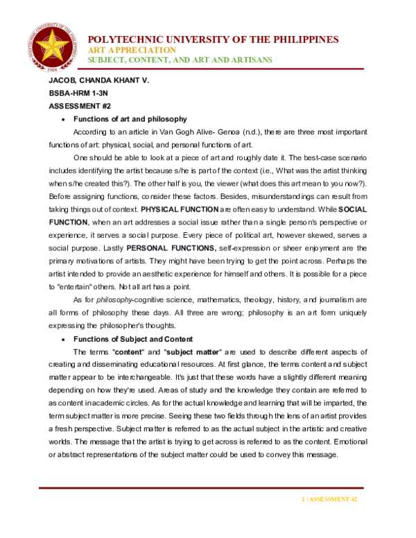 Pdf Assessment 2 Art Appreciation