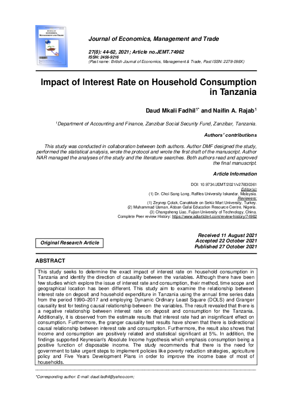 (PDF) Impact of Interest Rate on Household Consumption in Tanzania