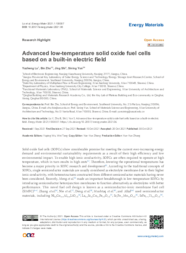 (PDF) Advanced low-temperature solid oxide fuel cells based on a built ...