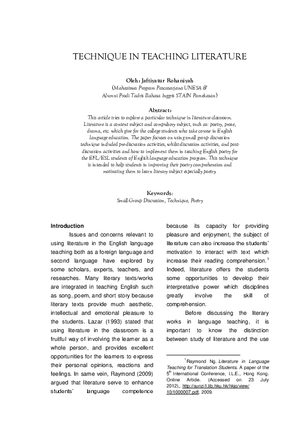 (PDF) Technique in Teaching Literature