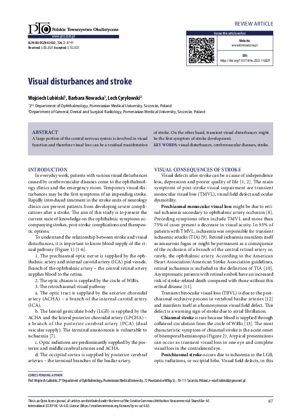 (PDF) Visual disturbances and stroke | Lech Cyryłowski - Academia.edu