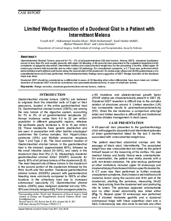 (PDF) Limited Wedge Resection of a Duodenal Gist in a Patient with ...