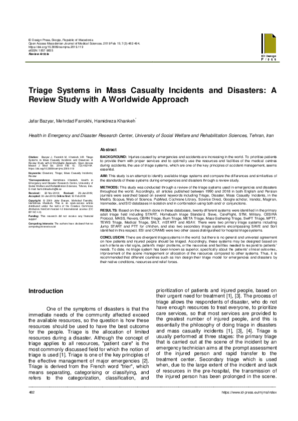 (PDF) Triage Systems in Mass Casualty Incidents and Disasters: A Review Study with A Worldwide ...