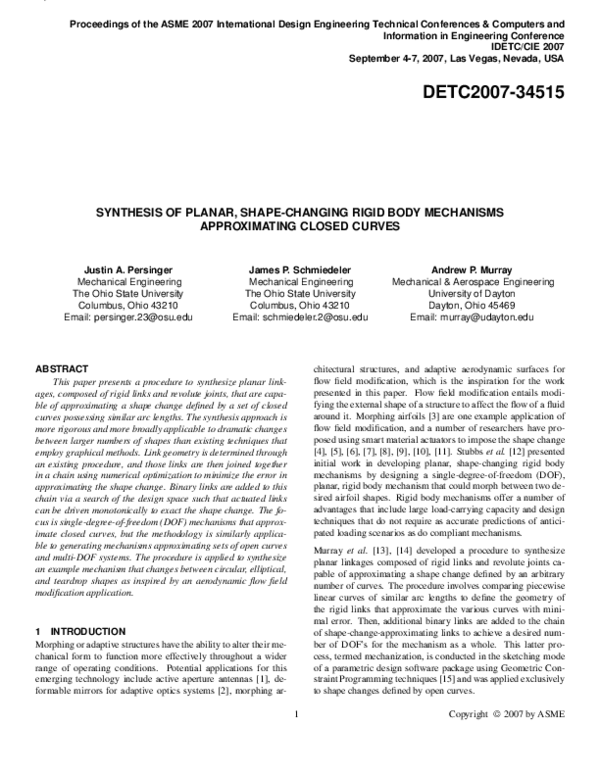 (PDF) Synthesis of Planar, Shape-Changing Rigid Body Mechanisms Approximating Closed Curves