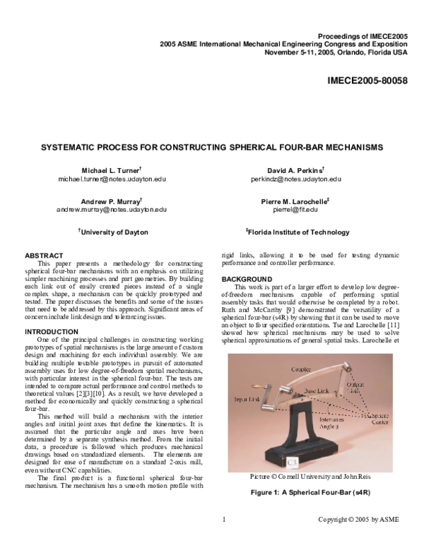 (PDF) Methodology for Spherical Four-Bar Mechanisms