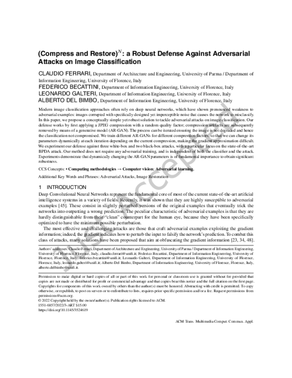 (PDF) JPEG Compression Defense for Image Classification