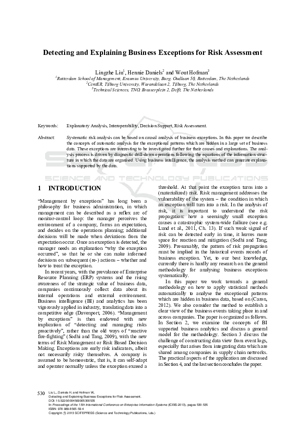 (PDF) Detecting and Explaining Business Exceptions for Risk Assessment