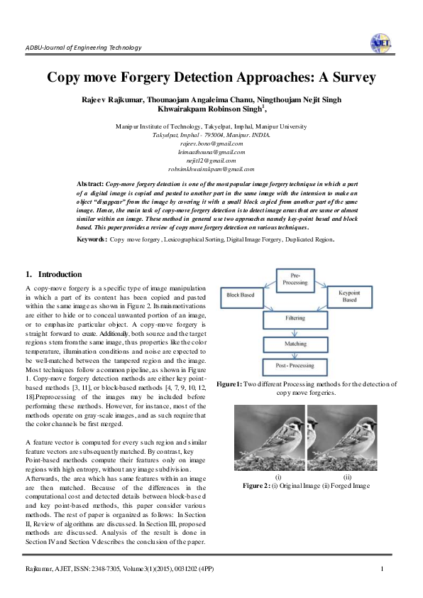 (PDF) Copy move Forgery Detection Approaches: A Survey