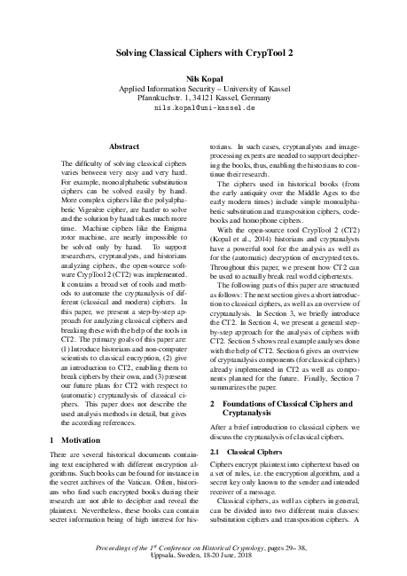 (PDF) Solving Classical Ciphers with CrypTool 2