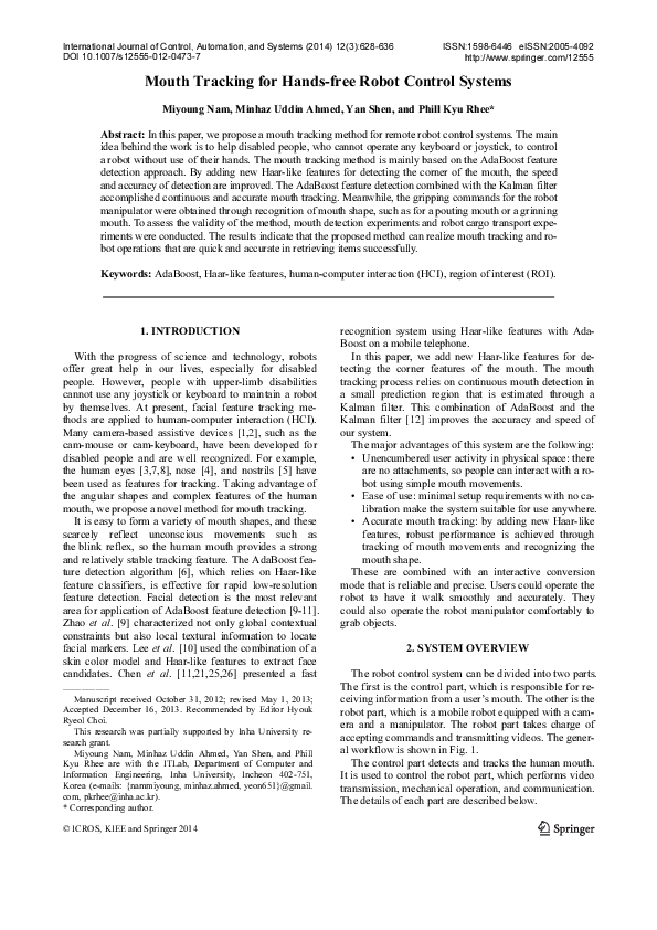 (PDF) Mouth tracking for hands-free robot control systems | Minhaz ...