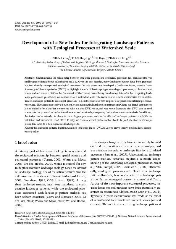 (PDF) Development of a new index for integrating landscape patterns with ecological processes at ...