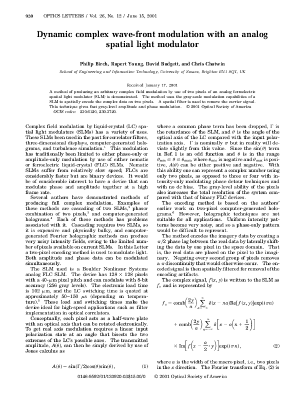 (PDF) Dynamic complex wave-front modulation with an analog spatial ...