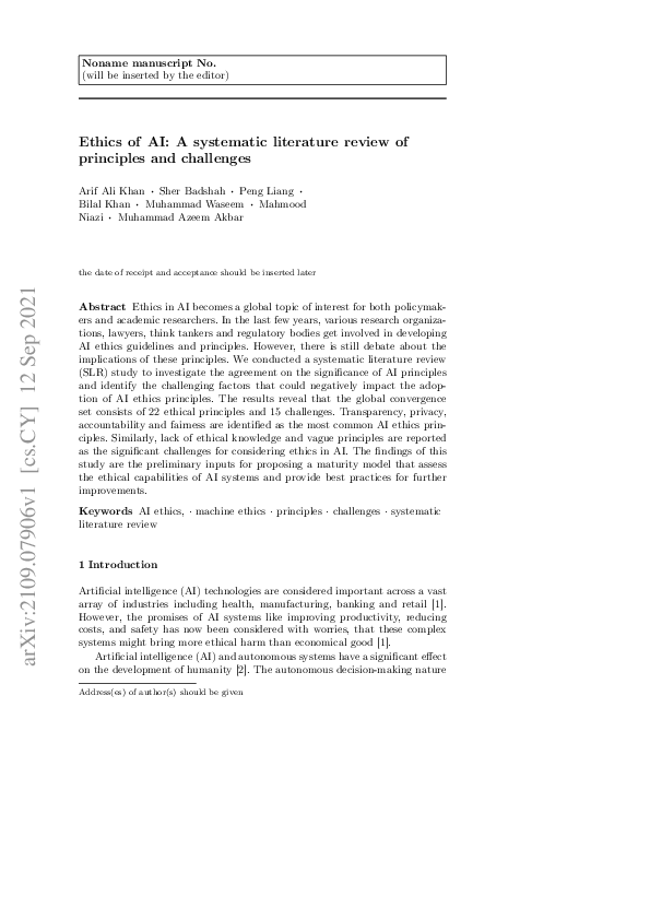 (PDF) Ethics of AI: A Systematic Literature Review of Principles and ...
