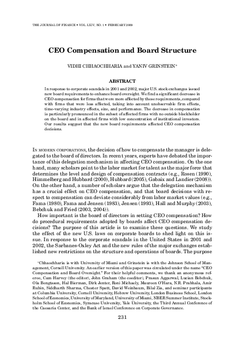 (PDF) CEO Compensation and Board Structure