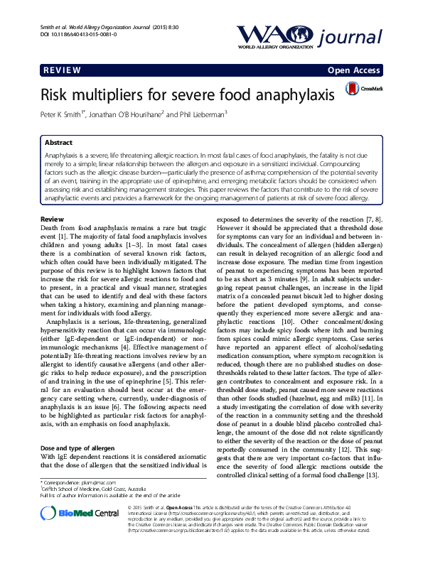 (PDF) Risk multipliers for severe food anaphylaxis