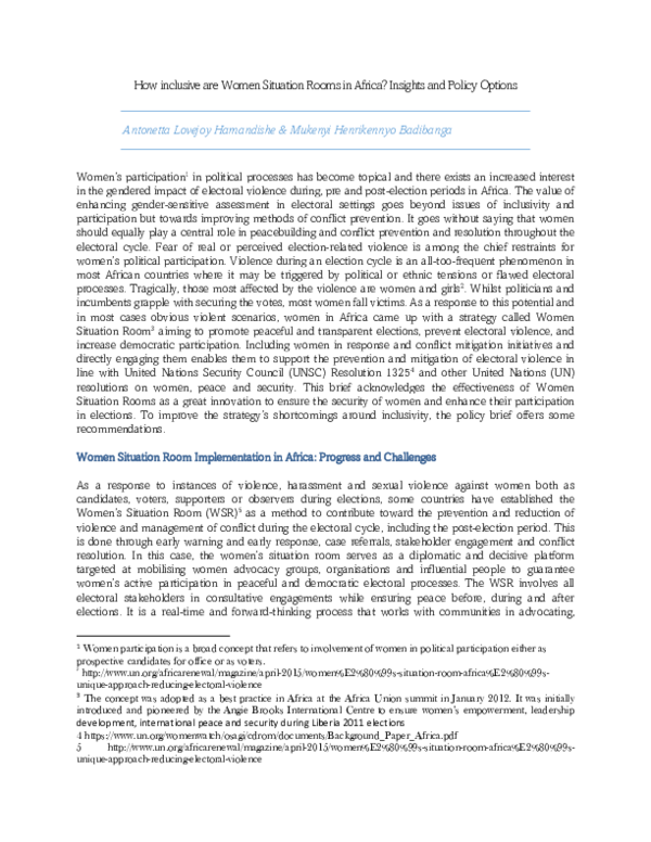 (PDF) How inclusive are Women Situation Rooms in Africa? Insights and ...