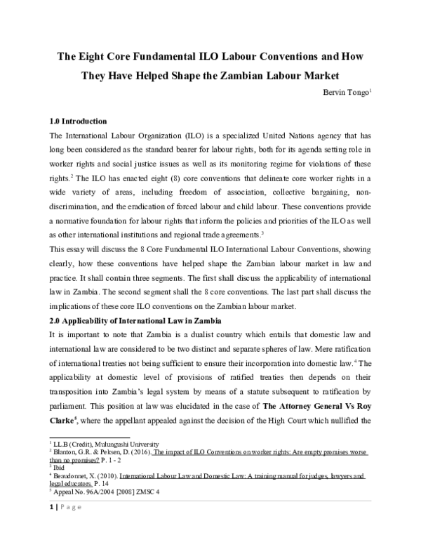 (DOC) The Eight Core Fundamental ILO Labour Conventions and How They ...