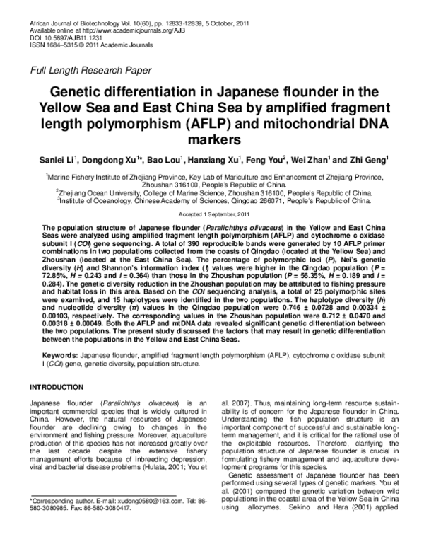 (PDF) Genetic differentiation in Japanese flounder in the Yellow Sea ...