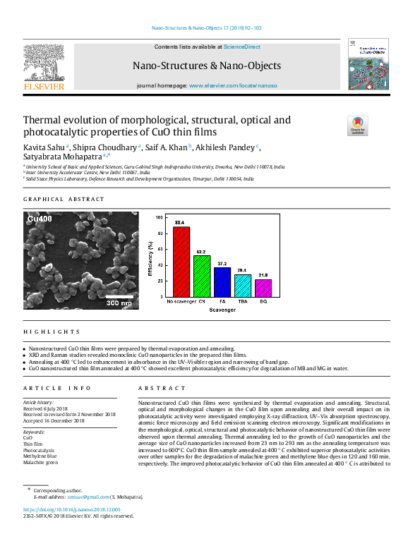 (PDF) Thermal evolution of morphological, structural, optical and photocatalytic properties of ...