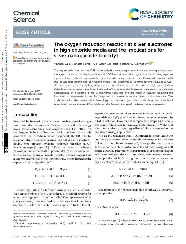 (PDF) The oxygen reduction reaction at silver electrodes in high chloride media and the ...
