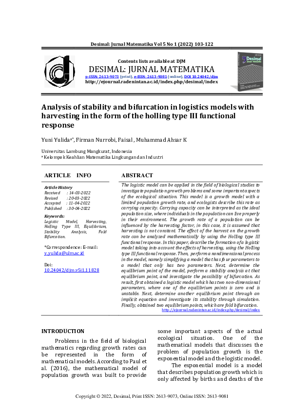 (PDF) Analysis of stability and bifurcation in logistics models with ...