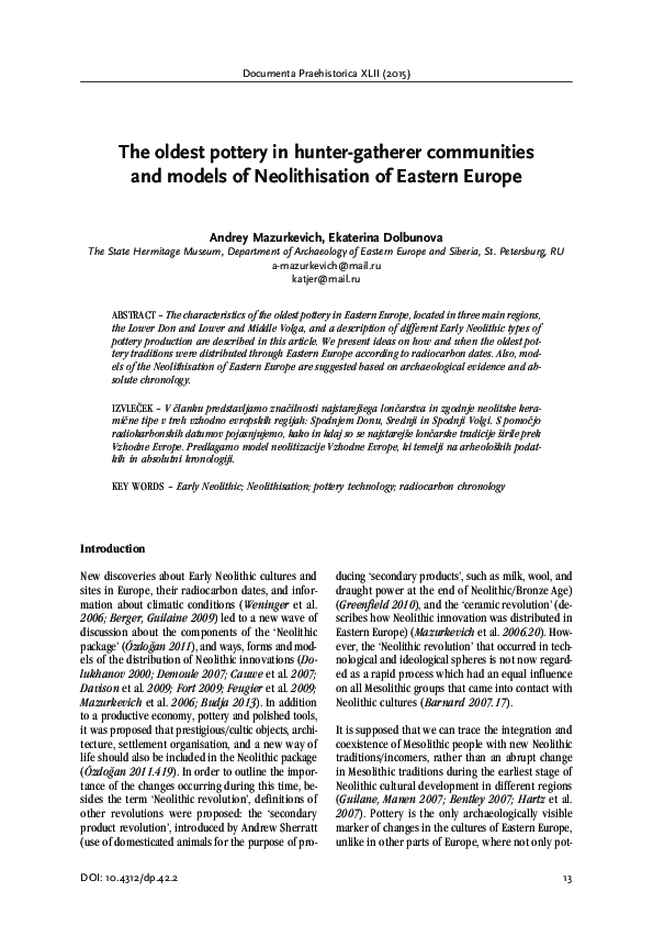 (PDF) The oldest pottery in hunter-gatherer communitiesand models of ...