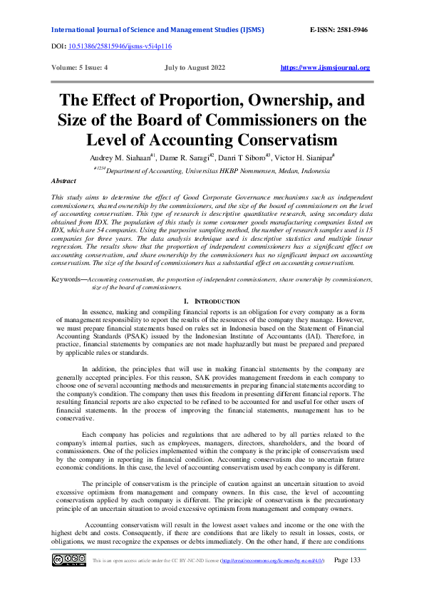 (PDF) The Effect of Proportion, Ownership, and Size of the Board of Commissioners on the Level ...