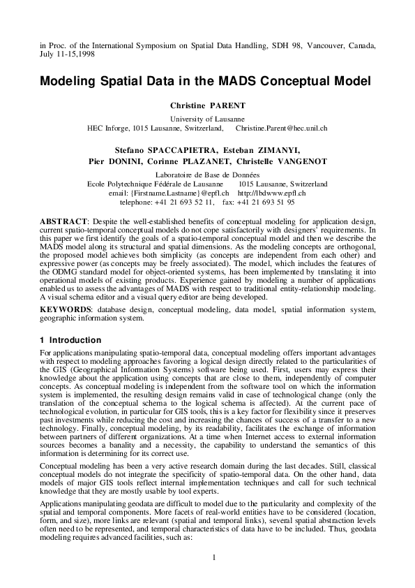 (PDF) Modeling Spatial Data In the MADS Conceptual Model