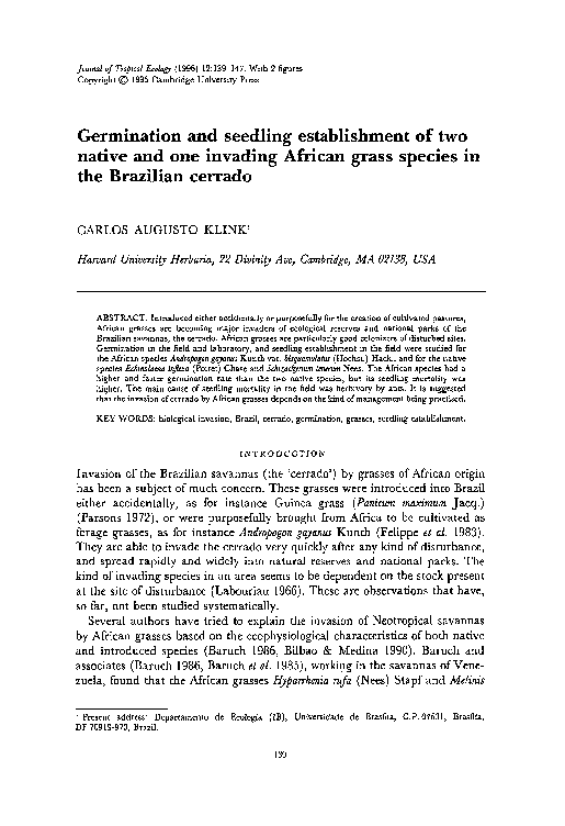 (PDF) Germination and seedling establishment of two native and one ...
