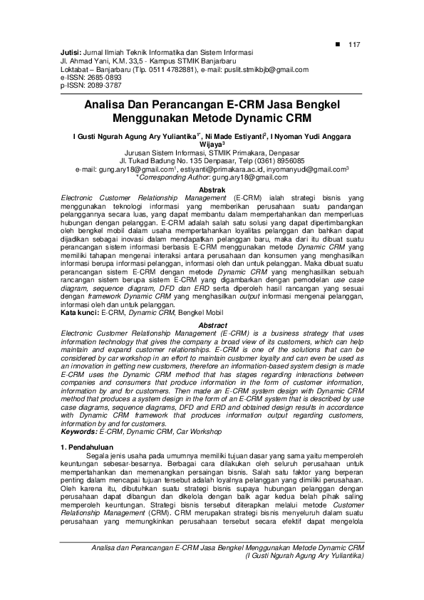 (PDF) Analisa Dan Perancangan E-CRM Jasa Bengkel Menggunakan Metode ...