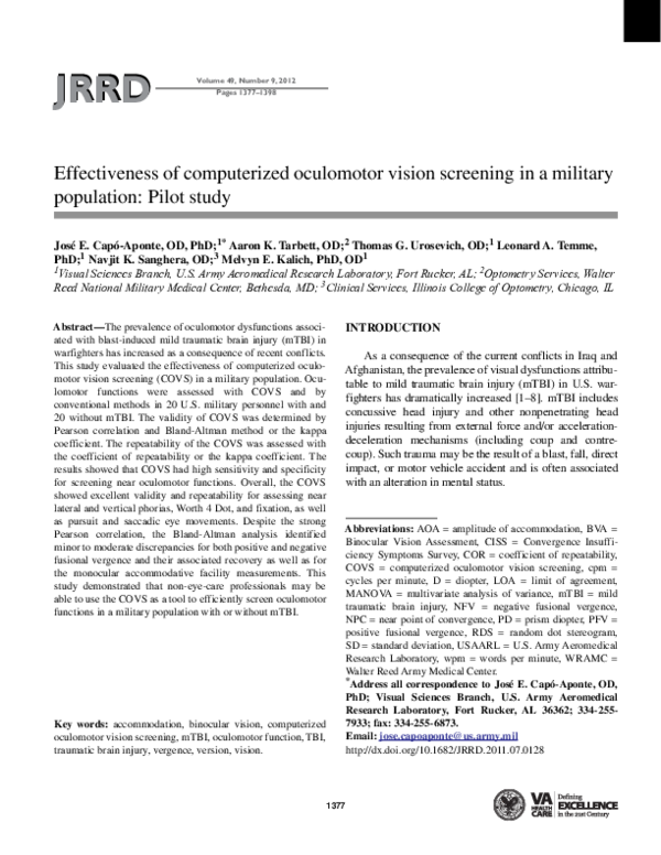 (PDF) Effectiveness of computerized oculomotor vision screening in a ...