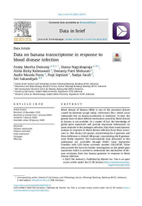 (PDF) Data on Banana Transcriptome in Response to Blood Disease Infection