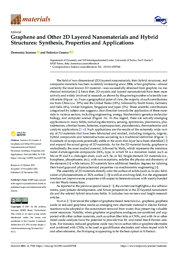 (PDF) Graphene and Other 2D Layered Nanomaterials and Hybrid Structures: Synthesis, Properties ...