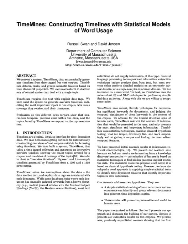 (PDF) Timemines: Constructing timelines with statistical models of word usage