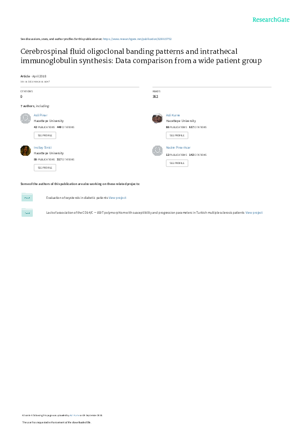 (PDF) Cerebrospinal fluid oligoclonal banding patterns and intrathecal immunoglobulin synthesis ...