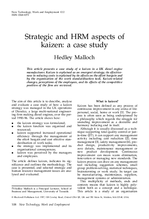 (PDF) Strategic and HRM aspects of kaizen: a case study