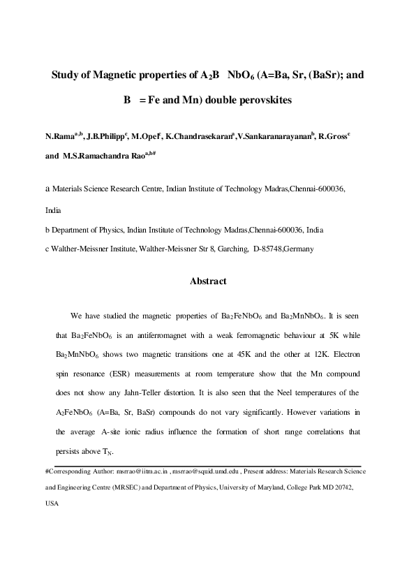 (PDF) Study of magnetic properties of A2B′NbO6 (A=Ba,Sr,BaSr; and B′=Fe ...