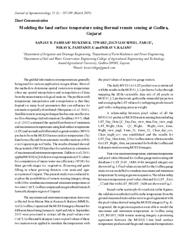 (PDF) Modeling the land surface temperature using thermal remote sensing at Godhra, Gujarat