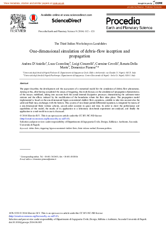 (PDF) One-dimensional Simulation of Debris-flow Inception and Propagation
